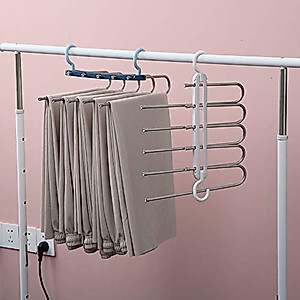 Unioax Pants Hangers Space Saving Pants Rack 5 in 1 Non-Slip Folding Trousers Hanger Multi-Functional Pants Organizer for Closet Wardrobe Scarf Jeans Ties Slacks Storage, Blue