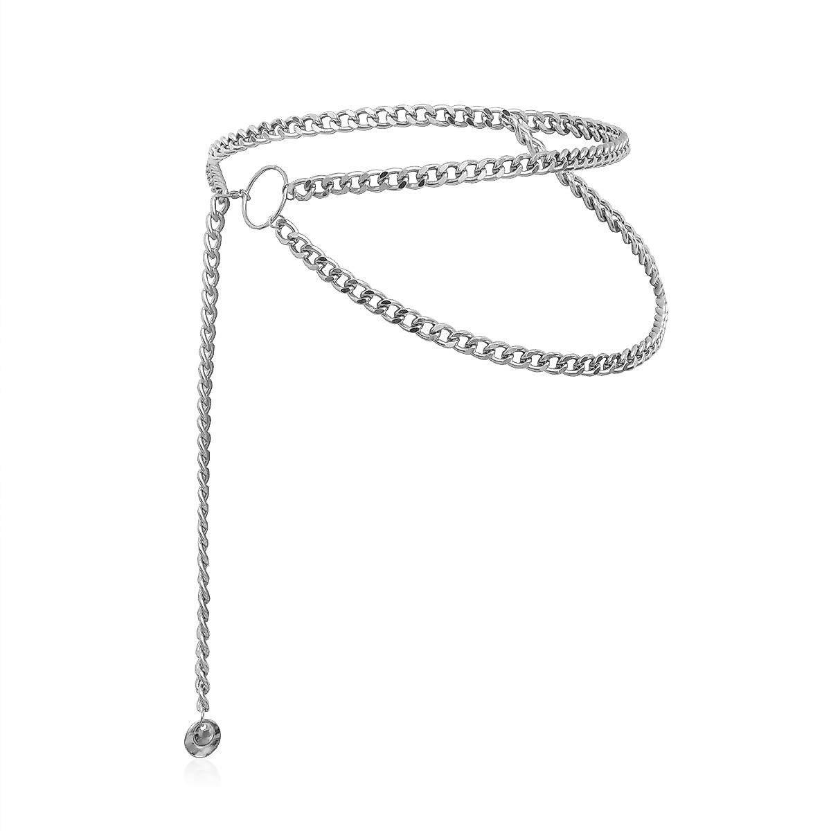 Salircon Silver Chain Belt for Women for Dresses M L XL Coin Metal Waist Belt Bling Body Chain (100cm/39in)