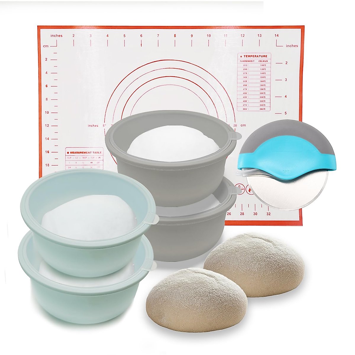 Pizza Making Accessories,4Pcs Stackable Silicone Pizza Dough Proofing Containers with Lids 700ml | Make 12" Pizzas,Pizza Dough Proofing Box and Pizza Bread Kit Tools(6pc)