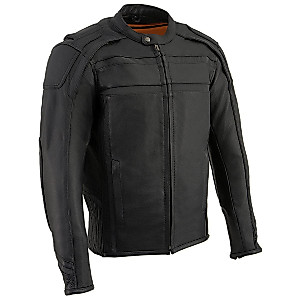 Milwaukee Leather ML2083 Men's Black Premium Leather Vented Motorcycle Rider Jacket w/Reflective Piping - Large