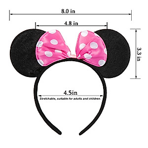 CHuangQi Mouse Ears Headband 2pcs, Solid Black and Pink Bow with Polka Dot, Party Favors
