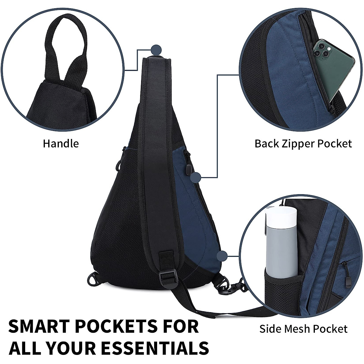 Lohol Lightweight Sling Bag Crossbody Shoulder Chest Bag Urben/Outdoor/Travel Daypack for Women & Men (M/Black)