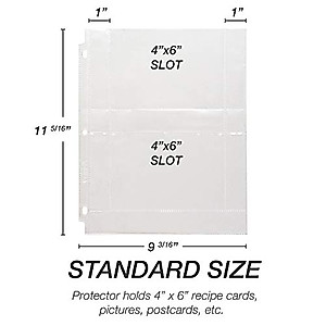 Samsill Recipe Card Page Protectors for 8.5 x 11 Recipe Binder, 4 x 6 Pockets, 2 Pockets, 50 Count, Recipe Book Pocket Page Refill Sheets, Side Margin Loading, for 8.5 x 11 Standard 3 Ring Binders