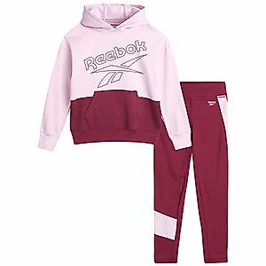 Reebok Girls' Sweatsuit Set - 2 Piece Hoodie Sweatshirt and Leggings - Youth Clothing Set for Girls (7-12), Size 8, Frost Berry