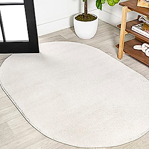 Eyely UES100T-3OV Supersoft Haze Solid Low-Pile Indoor Area Rug Casual;Contemporary;Solid;Traditional, Bedroom, Kitchen, Living Room, Easy-Cleaning, Non-Shedding, 3 X 5 Oval, Cream