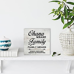 Rustic Family Wood Box Sign Funny Ohana Means Family Family Means Nobody Gets Left Behind or Forgotten Wooden Box Sign Home Desk Shelf Decor (5 X 5 Inch)