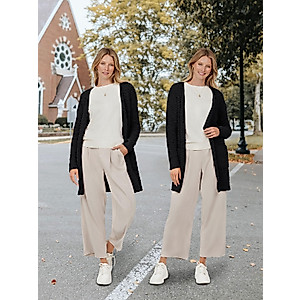 MEROKEETY Women's Long Sleeve Soft Chunky Knit Sweater Open Front Cardigan Outwear with Pockets,Black,Large