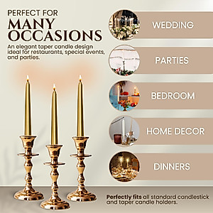 Axiom 10 Count Gold Taper Candles - 10 Inch Dripless - Unscented Smokeless Tall Candle Sticks - 9 Hour Burn Time - Tapered Candles for Home, Centerpieces, Dinners, Weddings, Parties, Celebration