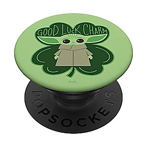 The Mandalorian The Child Good Luck Charm Green Shamrock PopSockets PopGrip: Swappable Grip for Phones & Tablets