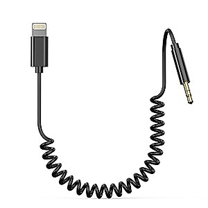 Coiled Aux Cord for iPhone, [Apple MFi Certified] 3.3ft Coiled Lightning to 3.5mm Aux Audio Adapter Cable Compatible with iPhone 14 13 12 11 XS XR X 8 7 6 for Car Home Stereo Headphone Speaker, Black