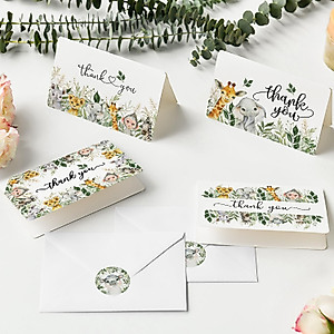 Artoid Mode 36 Pack Giraffe Elephant Thank You Cards Animal Greeting Cards Gift With Envelope Sticker Blank Note Cards for Birthday Wedding Baby Shower Bridal Shower, 4 x 6 Inch