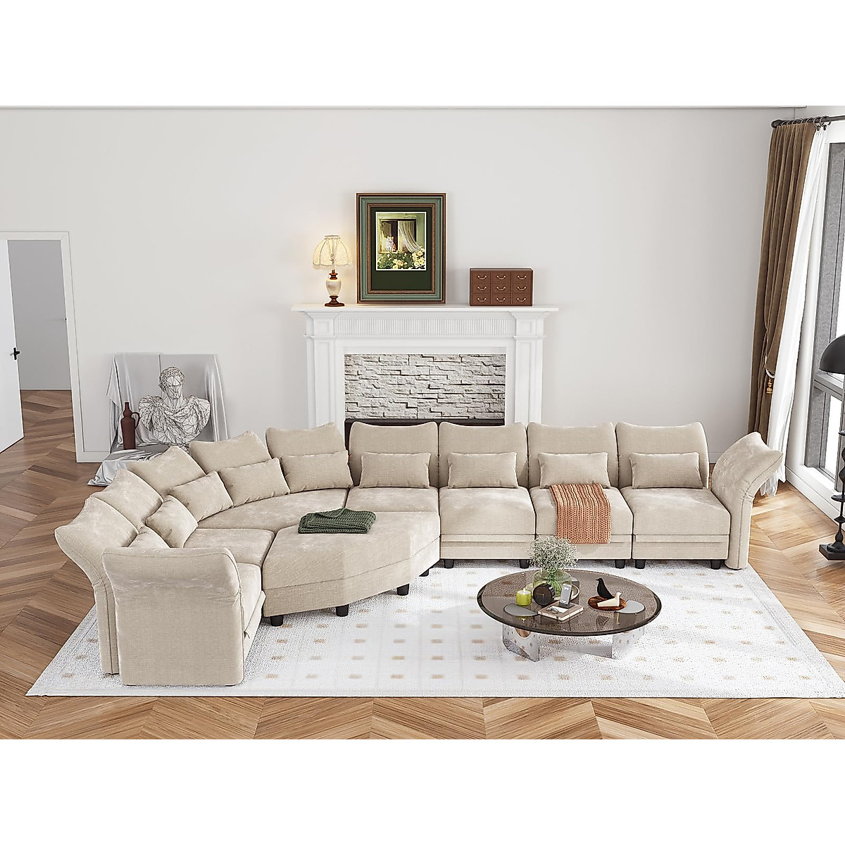 LLappuil 173" L Shaped Sectional Sofa Corner Modular Couches with 2 Diamond Ottoman, 8 Seats Chenille Sectional Couch with Adjustable Armrest Backrest, Khaki