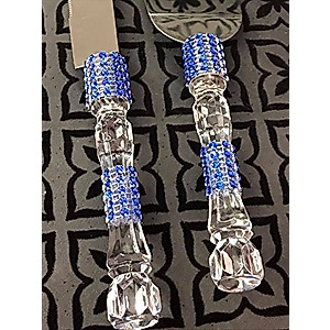 Royal Blue Cake Knife & Server Set Design with Simulated Rhinestone for All Party Occasions