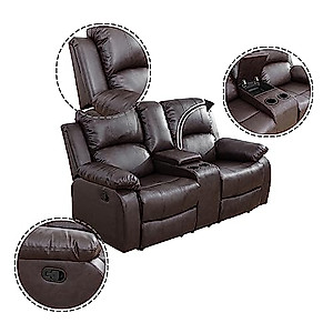 Caberryne Leather Recliner Sofa Sets, Loveseat for Living Room Furniture Set, Reclining Couch, Wall Hugger Double House/Office/Theater Seating(Loveseat Recliner), Light Brown