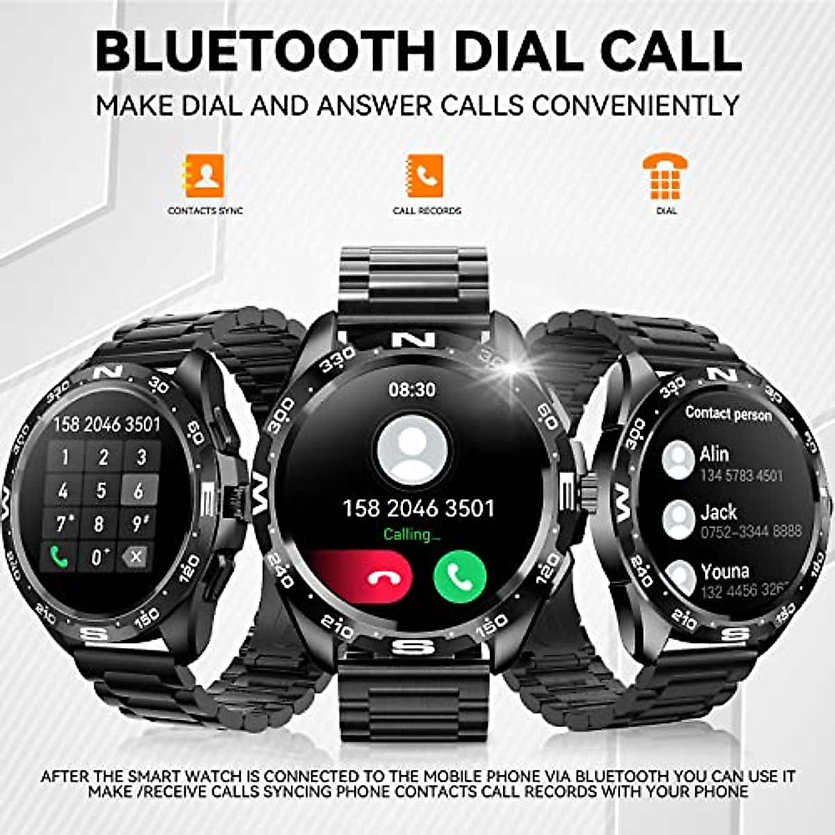 Military Smart Watch for Men Outdoor Waterproof Tactical Smartwatch Bluetooth Dail Calls Speaker 1.3'' HD Touch Screen Fitness Tracker Watch Compatible with iPhone Samsung