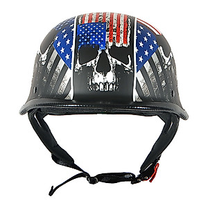 1Storm Novelty Motorcycle Half Face Helmet Open German Style DOT Approved: HKY602 Flag Skull
