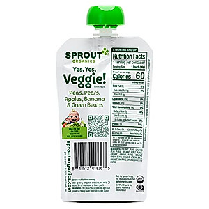 CoComelon Sprout Organic Baby Food, Toddler Pouches, Yes, Yes, Veggie, Fruits, Grains, 3.5 Oz(Pack of 12)