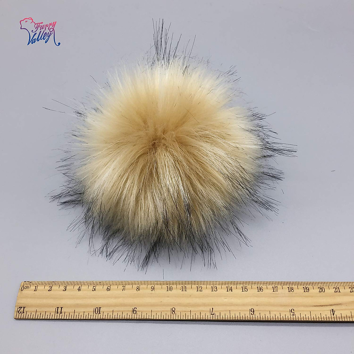 Furryvalley Faux Fur Pompom 6pcs DIY Crafts Fluffy Balls for Hat Shoes Scarves with Snap Fastener Removable Knitting Hat Horse Riding Hat Silk Accessories 6 Inch Extra Large(Khaki)
