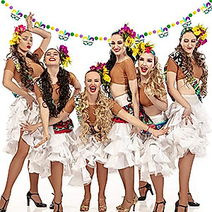 3 Pieces Pom Pom Garlands Mardi Gras Garlands Pompom Ball Banners Gold Purple Green Felt Ball Banners Mardi Gras Hanging Pom Pom Decorations for Mardi Gras Holiday Birthday Party Carnival