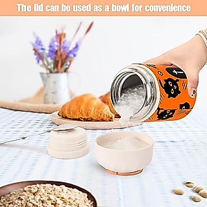 CUPADA Black Cat Footprints Food Jar, Kitten Cartoon Lovely Insulated Hot Food Jars Vacuum 17OZ with Folding Spoon for Work Trip Picnic Camping