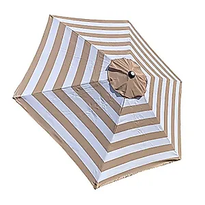 BELLRINO DECOR BELLRINO Replacement 9 ft 6 ribs MEDIUM COFFEEWHITE STRIPE STRONG & THICK Umbrella Canopy (Canopy Only)