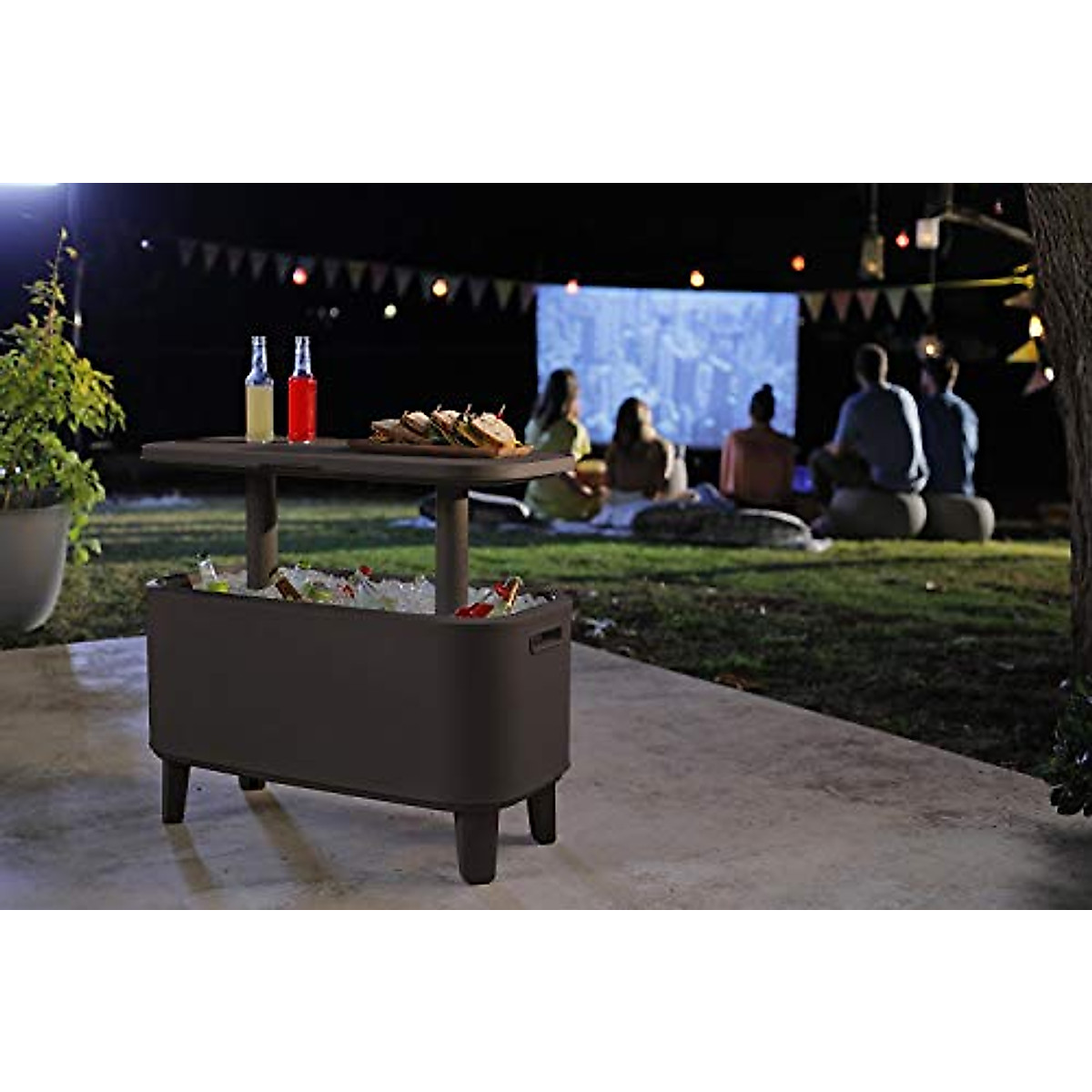 Keter Breeze Bar Outdoor Patio Furniture and Hot Tub Side Table with 17 Gallon Beer and Wine Cooler, Espresso Brown