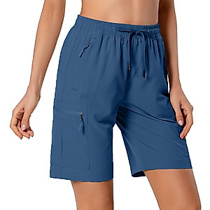 Women's Lightweight Hiking Cargo Shorts Quick Dry Athletic Shorts for Camping Travel Golf with Zipper Pockets Water Resistant Blue