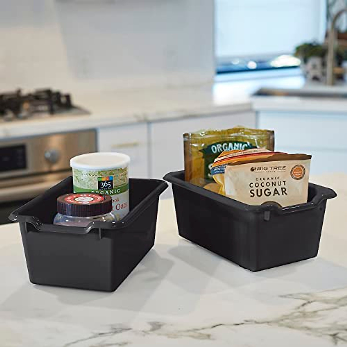 ECR4Kids Scoop Front Storage Bin, Multipurpose Organization, Black, 5-Piece