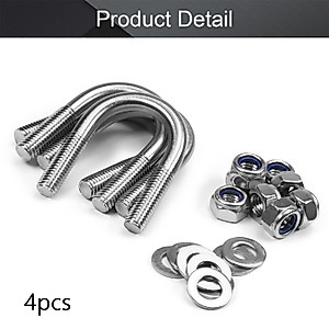 MroMax 4Pcs 304 Stainless Steel M8 Thread Silver Round Bend U Bolts with Nuts and Washers for Fastening Products to 0.98" Dia Pipe