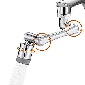 Faucet Aerator Universal, 1080° Large-Angle Rotating Robotic Arm Water Nozzle Faucet Adaptor, Splash Filter Kitchen Tap Extend Faucets Bubbler（with tool kit）