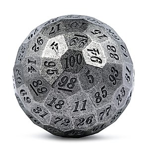 DNDND Iron D100 Metal Dice Set Single 50mm 100 Sided Die with Metal Case and Velvet Pouch for Table Game Dungeons and Dragons (Iron with Black Number)