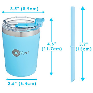 PopYum 9oz Insulated Stainless Steel Kids’ Cups with Lid and Straw, 2-Pack, Blue, Pink, stackable, sippy, baby, child, toddler, tumbler, double wall, vacuum, leak proof