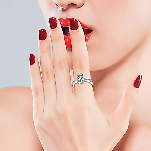 T Brand Silver Color Emerald Cut Cubic Zirconia Rectangular CZ Solitaire Wedding Promise Engagement Ring Adjustable for Women Y1210