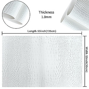 HYANG White Glossy Embossed Crocodile Texture PU Faux Leather Roll 11.8 "x 53" Very Suitable for Making Crafts, Leather Earrings, Different DIY Projects