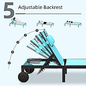 PURPLE LEAF Outdoor Tanning Lounge Chair Set with Face Hole Aluminum Adjustable Chairs Wheels Pillows and Table for Poolside Beach Patio Reclining Sunbathing Lounger Blue