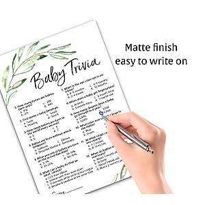 GREENERY Baby Shower Game — BABY TRIVIA Games — Pack of 25 — Fun Baby Facts Games, Floral, Green, Olive Branch Baby Shower Activity, Rustic Gender Neutral Baby Shower Games, G320-TRV