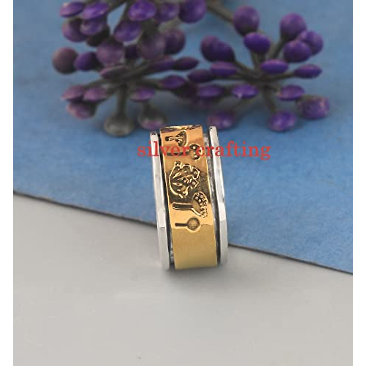 Spinner Handcrafted Band 925 Sterling Solid Silver Spinner Ring Band Two Tone Gold Design Spinner Ring (7)