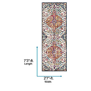 Livabliss Odelia Vintage Bohemian Runner Area Rug,2'7" x 7'3",Orange/Navy