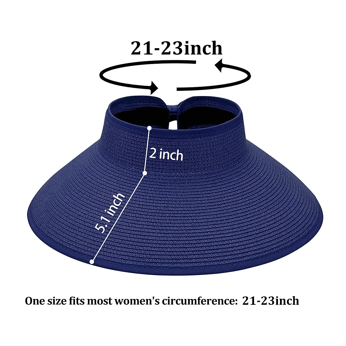 Andiker Women Roll Up Sun Visors Hat, Fordable Wide Brim Ponytail Beach Hat with A Storage Bag, Adjustable Straw Hat with Bow for Summer (Navy)
