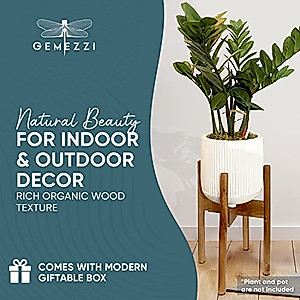 GEMEZZI Wood Plant Stand Modern to Mid Century Indoor and Outdoor Plant Stand and Rattan Plant Stand for Flower Pots, Adjustable Plant Holder Fits 8 9 10 11 to 12 Inch Planter Stands