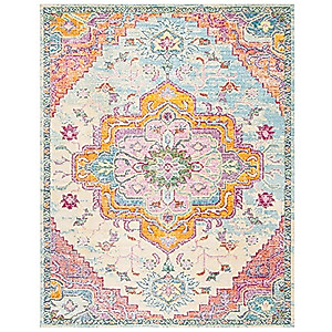 SAFAVIEH Crystal Collection Area Rug - 8' x 10', Light Blue & Fuchsia, Medallion Distressed Design, Non-Shedding & Easy Care, Ideal for High Traffic Areas in Living Room, Bedroom (CRS501B)