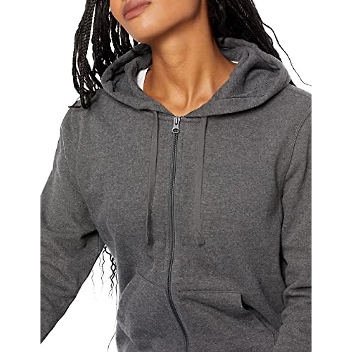 Amazon Essentials Women's French Terry Fleece Full-Zip Hoodie (Available in Plus Size), Dark Grey Heather, Large