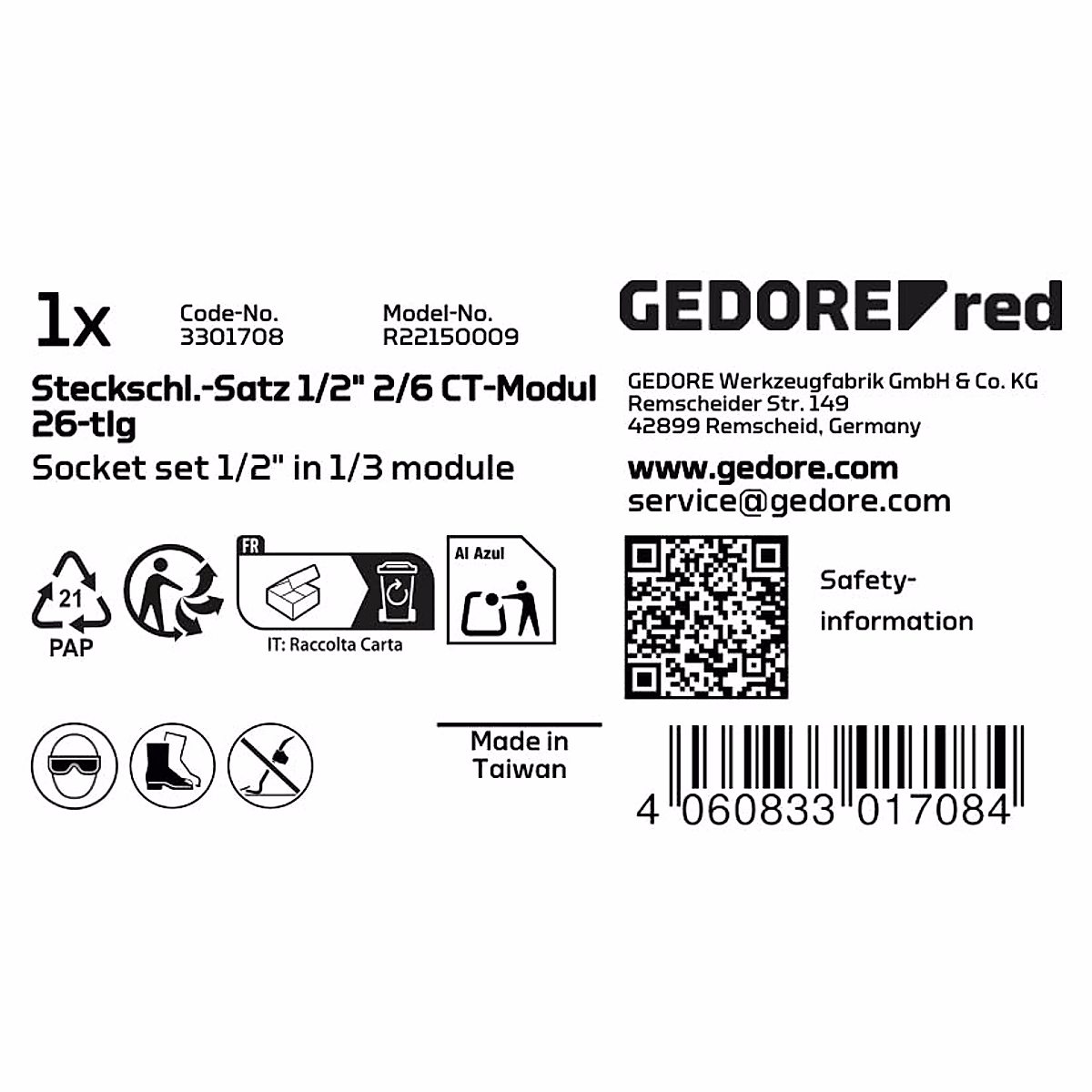 GEDORE RED Socket set 1/2 2/6 CT-module 26pcs (R22150009)
