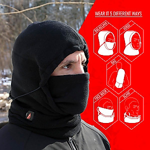 ActionHeat 5V Battery Heated Fleece Balaclava Face Mask Men - Winter Face Mask for Cold Weather, Unisex Heated Hat, One Size Black