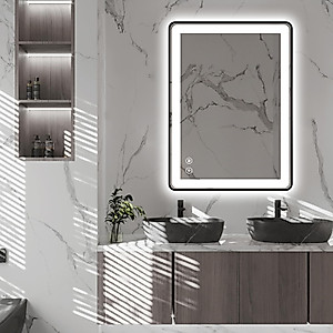 Niccy LED Bathroom Mirror, 30"x22" Rectangle Wall Mounted Vanity Mirrors with Metal Frame, Anti Fog Dimmable Smart Mirror for Bathroom/Bedroom/Livingroom/Entryway(Horizontal or Vertical),Black