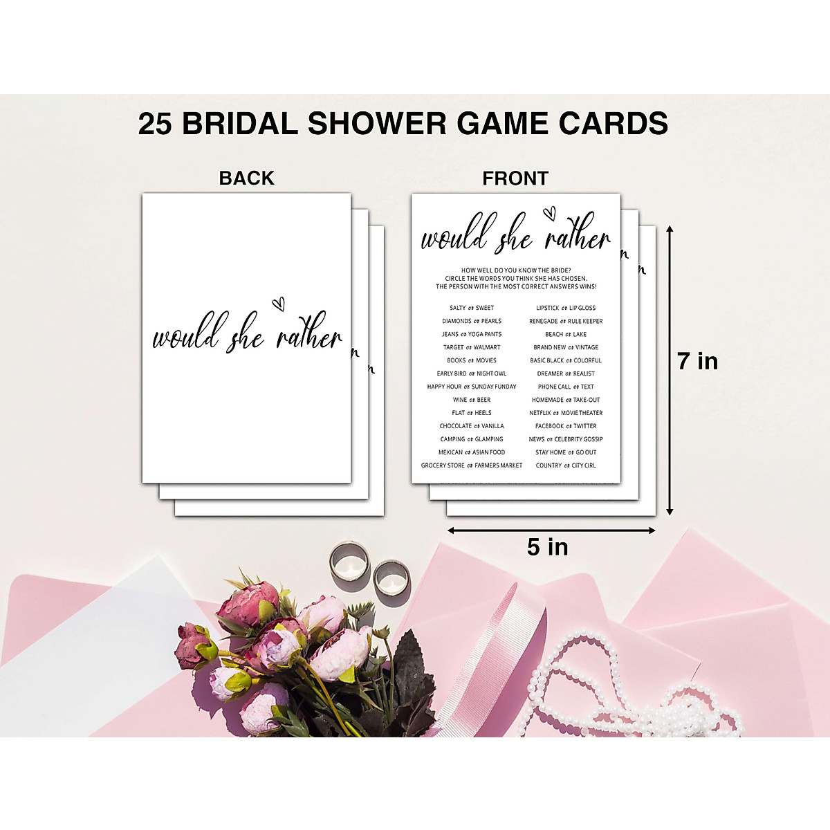 OZTEMETY Would She Rather Bridal Shower Games, Minimalist Engagement Party Game Cards, Bachelorette Party Games, Aesthetic Bridal Shower Decorations, 25 Cards(white008)
