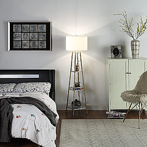 ROSEN GARDEN Floor Lamp, Standing Reading Light with Shelves and Gold Shade, Modern Tall Pole Lamp, Accent Furniture Décor Lighting for Living Room, Bedrooms (Gold, White Shade)