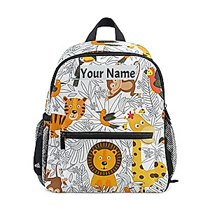 Glaphy Custom Kid's Name Backpack, Cartoon Monkey Lion Tiger Toddler Backpack for Daycare Travel, Personalized Name Preschool Bookbags for Boys Girls
