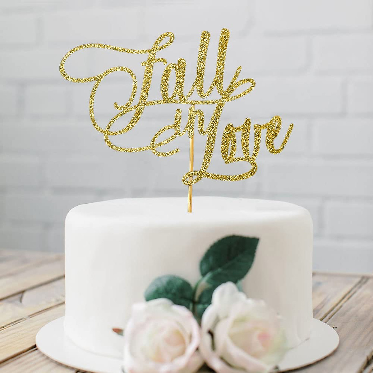 Fall in Love Cake Topper for Wedding Bridal Shower Engagement Bachelorette Party Decorations Gold Glitter