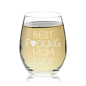 Veracco Best Fucking Mom Ever Funny Birthday Gifts For Her Grandma Stepmom From Daughter Son Wine Lover Party Favor Laser Engraved Stemless Glass (Clear)